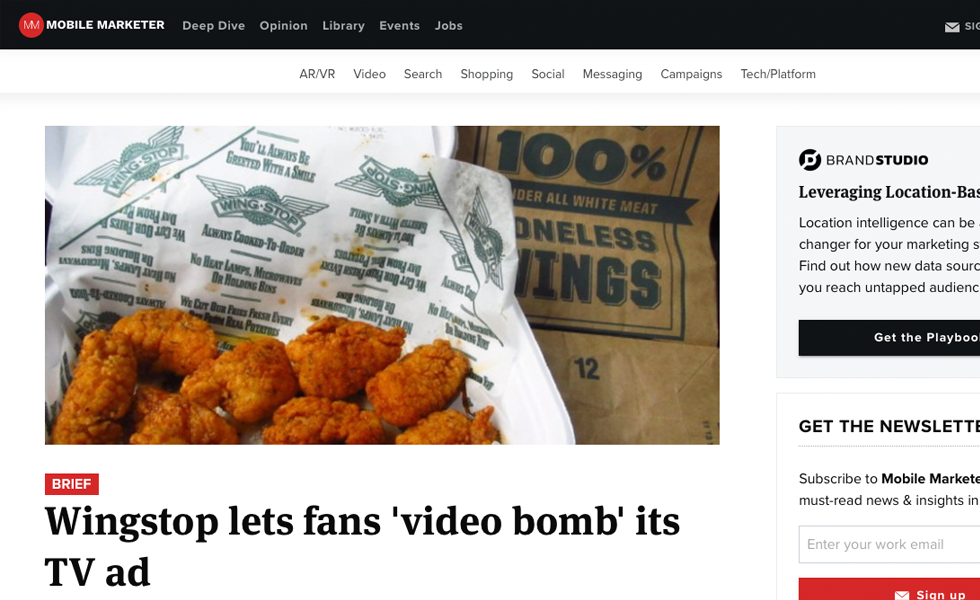 Mobile Marketer – Wingstop lets fans ‘video bomb’ its TV ad | Groove Jones